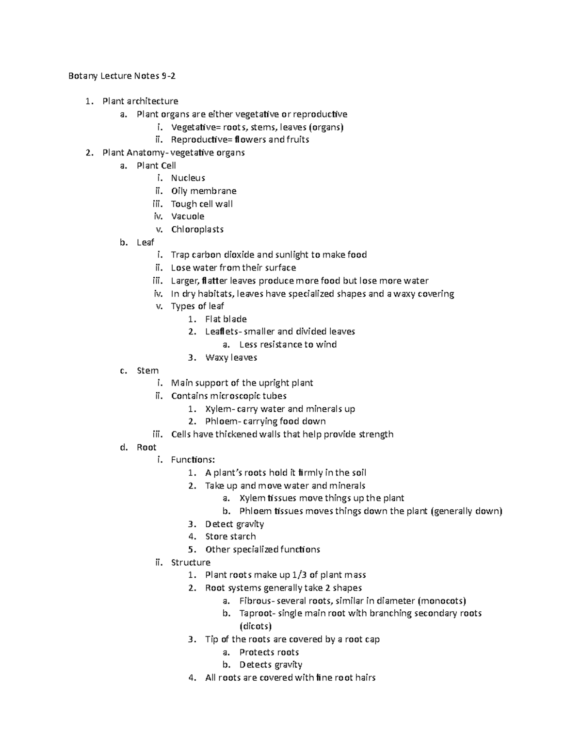 Botany Lecture 9-2 - Botany Lecture Notes 9-2 1. Plant architecture a ...