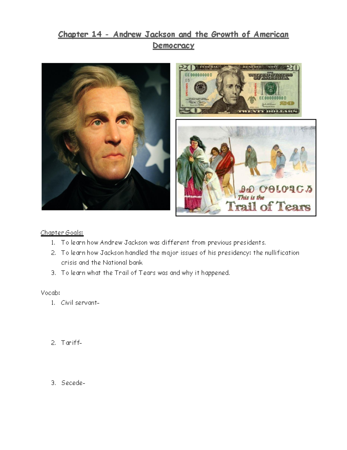 Ch. 14 reading notes - asap - Chapter 14 - Andrew Jackson and the ...