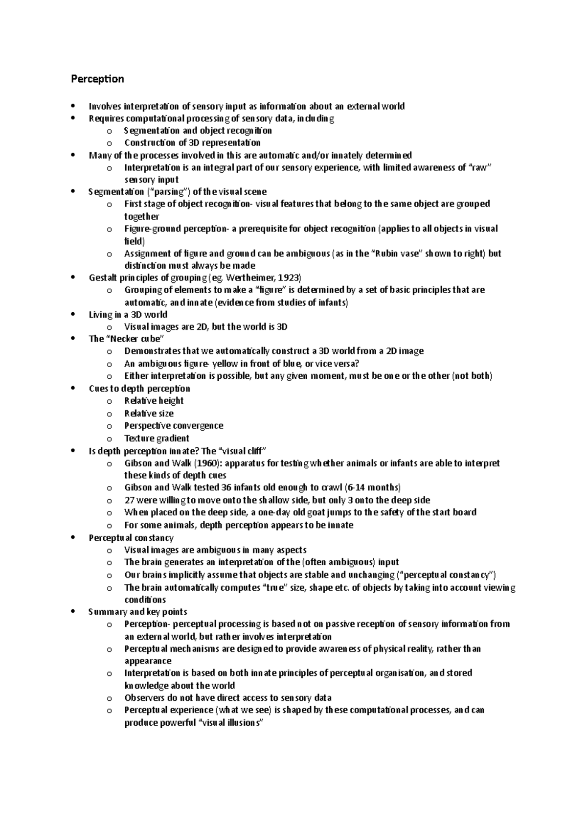 Perception - Intro - Perception Involves interpretation of sensory ...