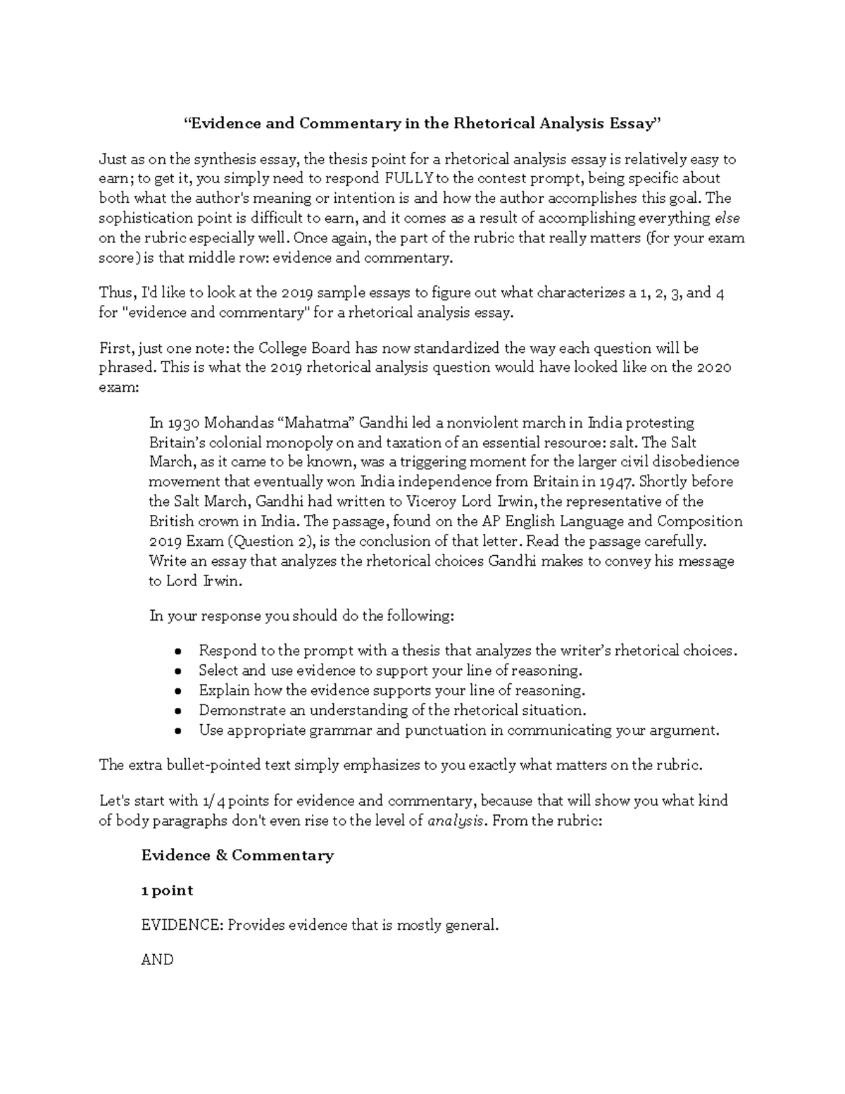 Evidence and Commentary in the Rhetorical Analysis Essay-2 - “Evidence ...