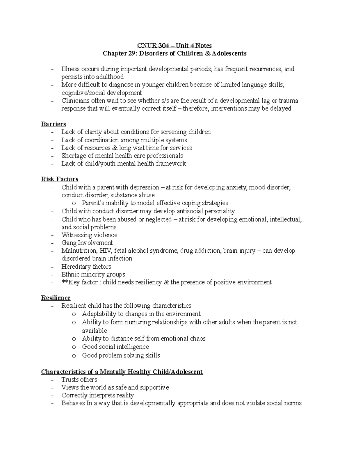 CNUR 304- Unit 4 Notes - Shane Brody is the professor. - CNUR 304 ...