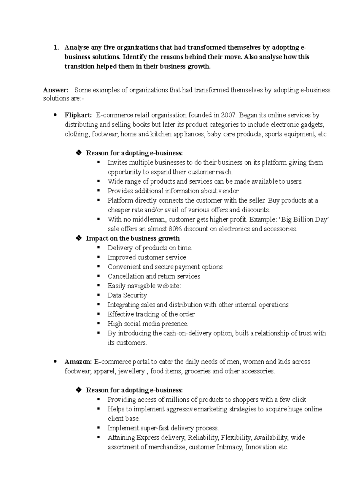 E-Business Assignment Dec 2021 Solution - Analyse any five organizations that had transformed ...