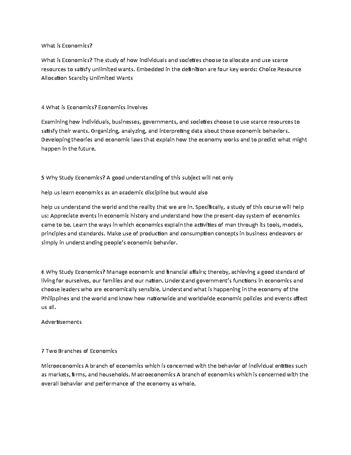 Econ Introduction Note - What is Economics? What is Economics? The ...