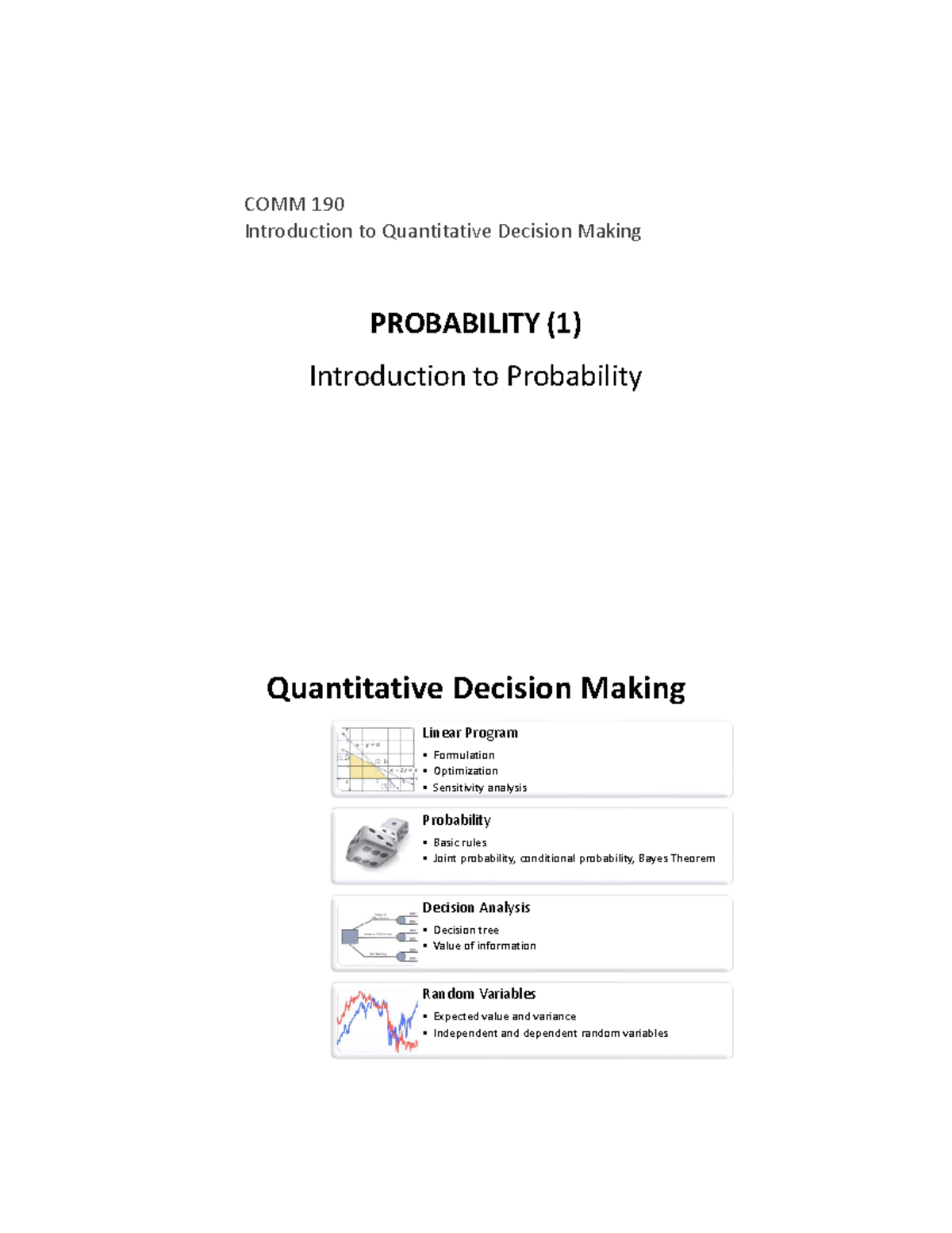 190Notes P1 - probability notes - COMM 190 Introduction to Quantitative ...