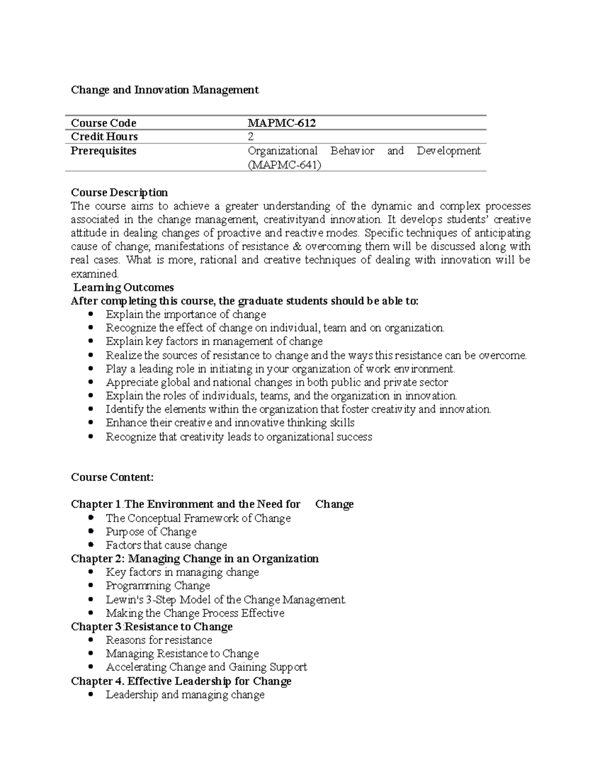 Change and Innovation Management - It develops students’ creative ...
