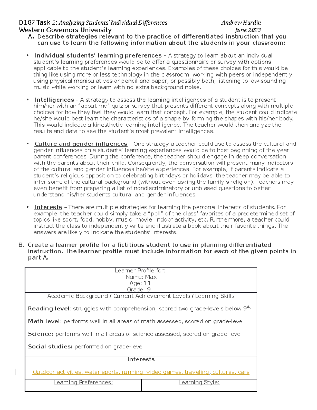 Strategies for Differentiated Instruction and Learner Profile - Studocu