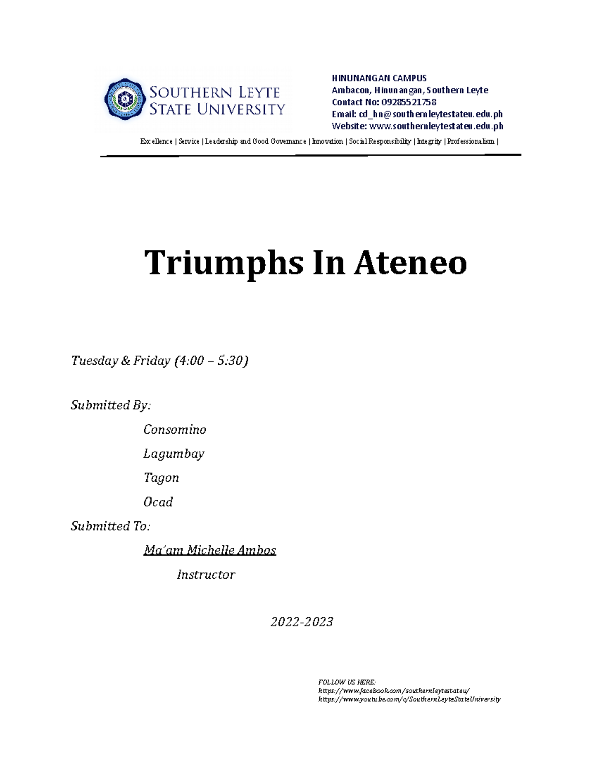 Triumphs of Rizal - Triumphs In Ateneo Tuesday & Friday (4:00 – 5:30 ...