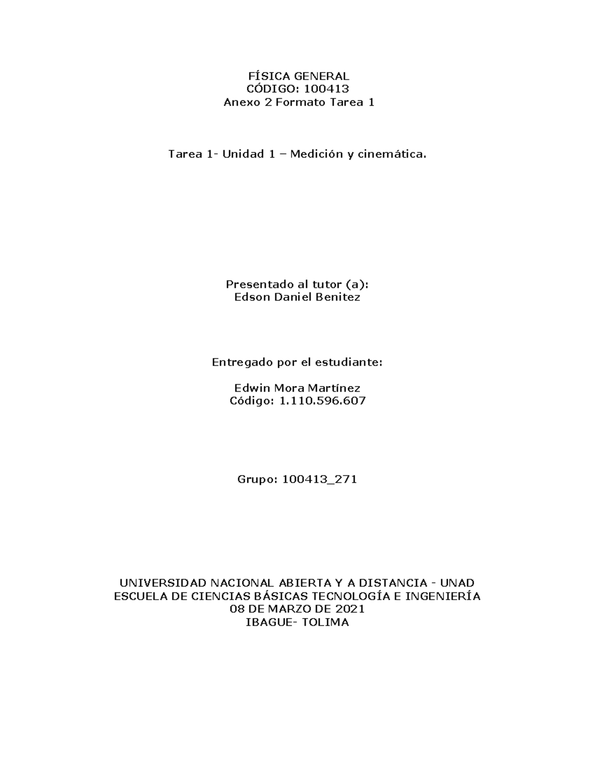 Solucion FASE 2 Edwin MORA 271docx - ####### FÍSICA GENERAL ...