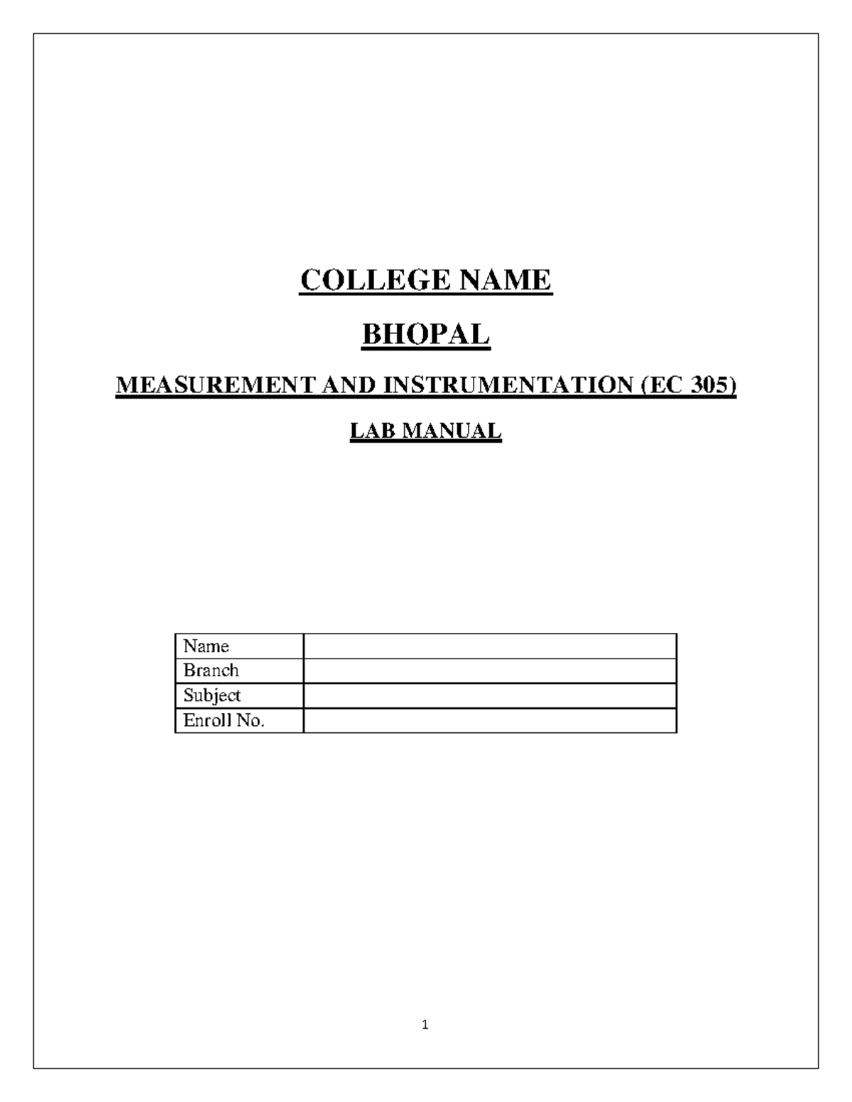 Lab manual measurement and instrumentation - COLLEGE NAME BHOPAL ...