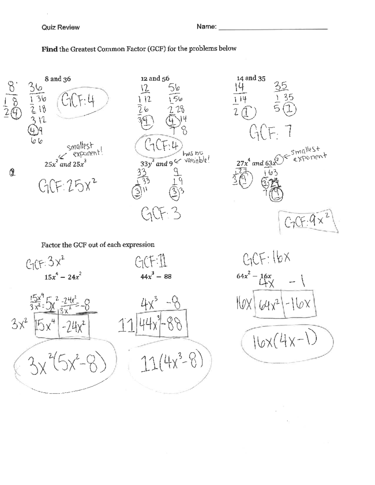 GCF Quiz Key - work - Studocu