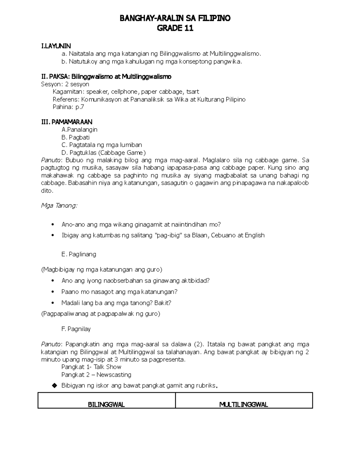 Banghay Aralin SA Filipino Grade 11 F11 - BANGHAY-ARALIN SA FILIPINO ...