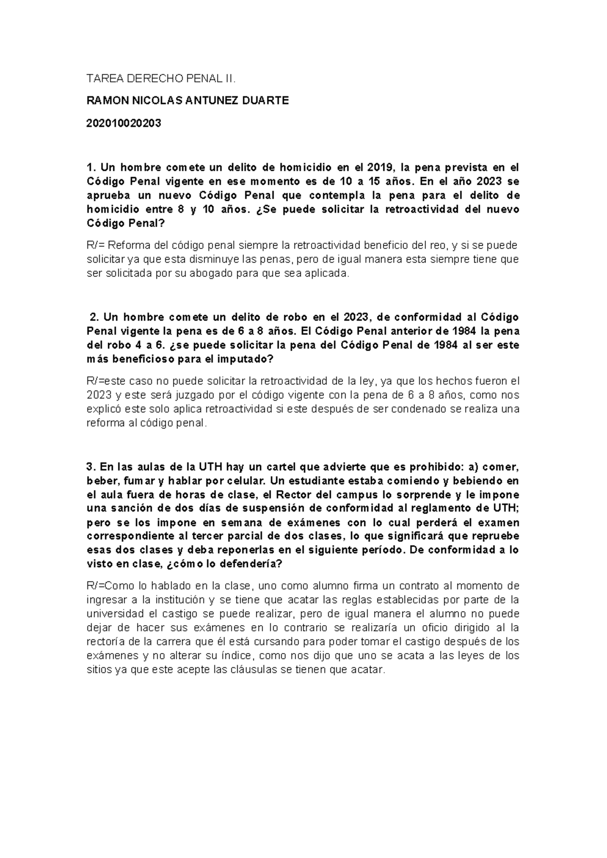 Tarea Derecho Penal II - excelente - TAREA DERECHO PENAL II. RAMON ...