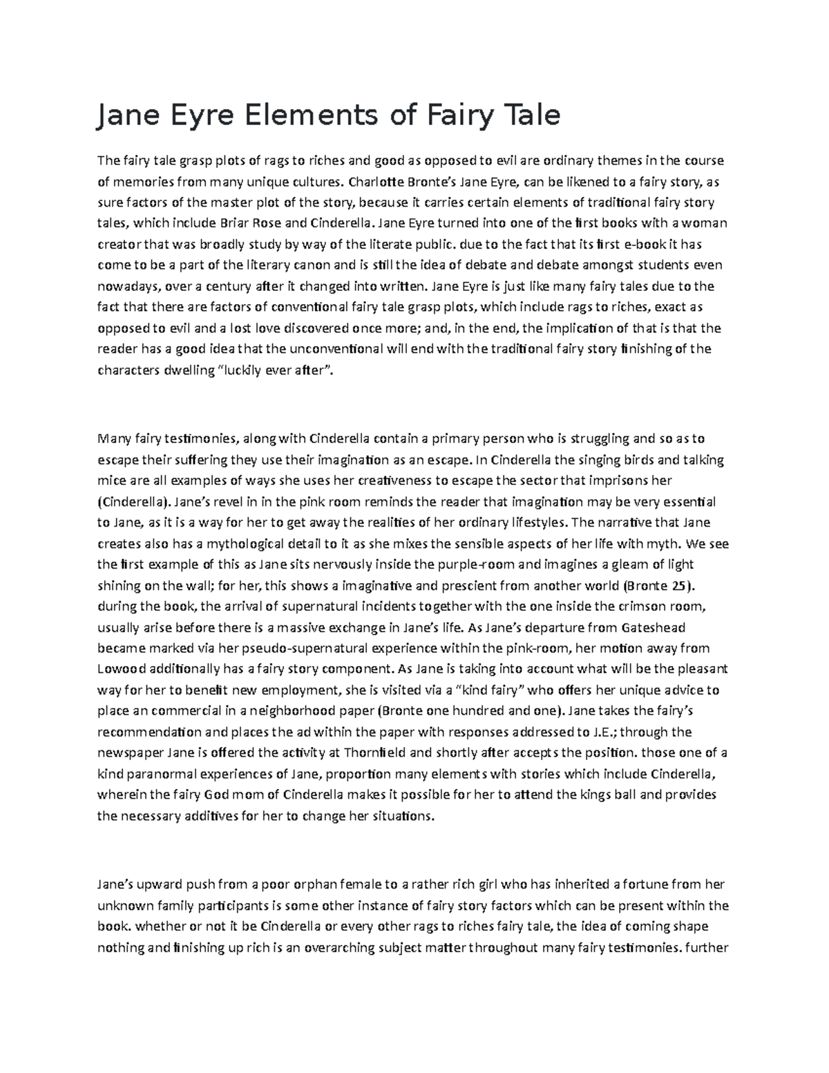 Jane Eyre Elements of Fairy Tale - Charlotte Bronte’s Jane Eyre, can be ...