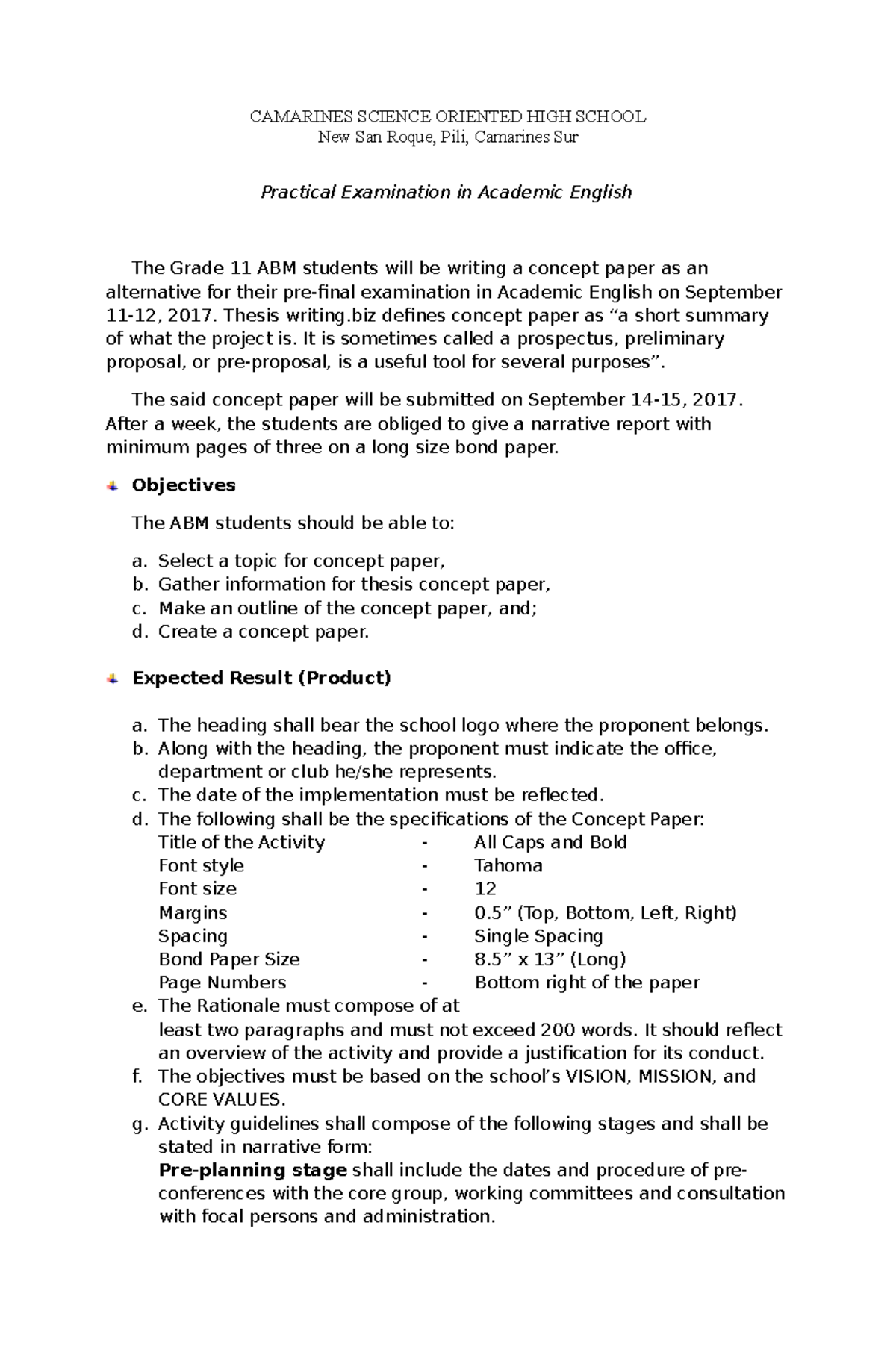 ABM Practical EXAM - FINAL EXAMINATION - CAMARINES SCIENCE ORIENTED ...