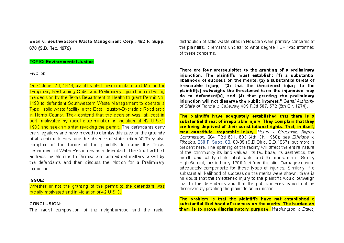 2. Bean vs. Southwestern - Bean v. Southwestern Waste Management Corp ...