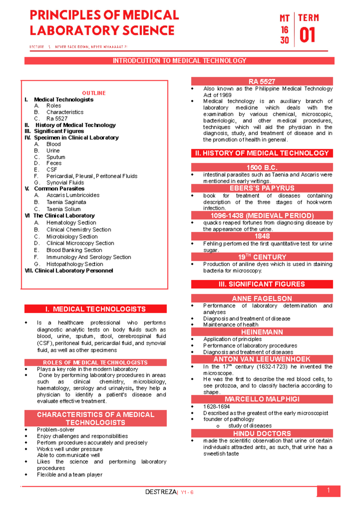 MLSP Trans - OUTLINE I. Medical Technologists A. Roles B ...