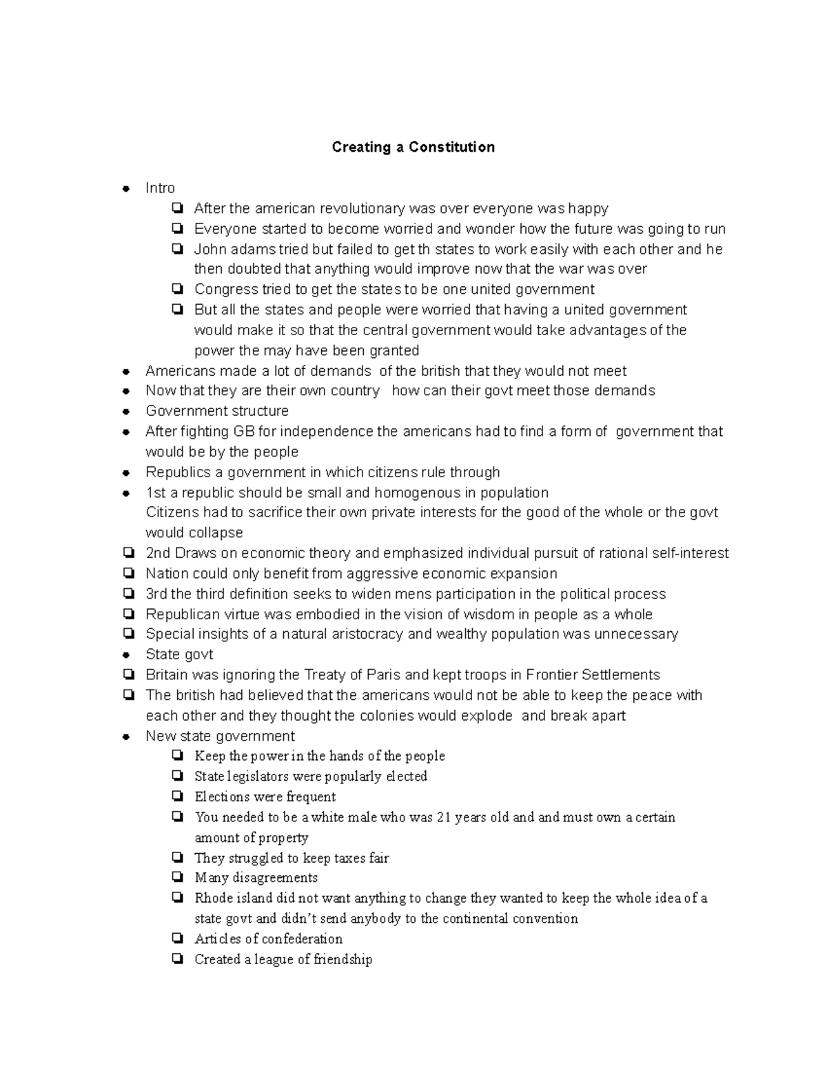 Lesson 8 Section 1-3 - Creating a Constitution Intro After the american ...