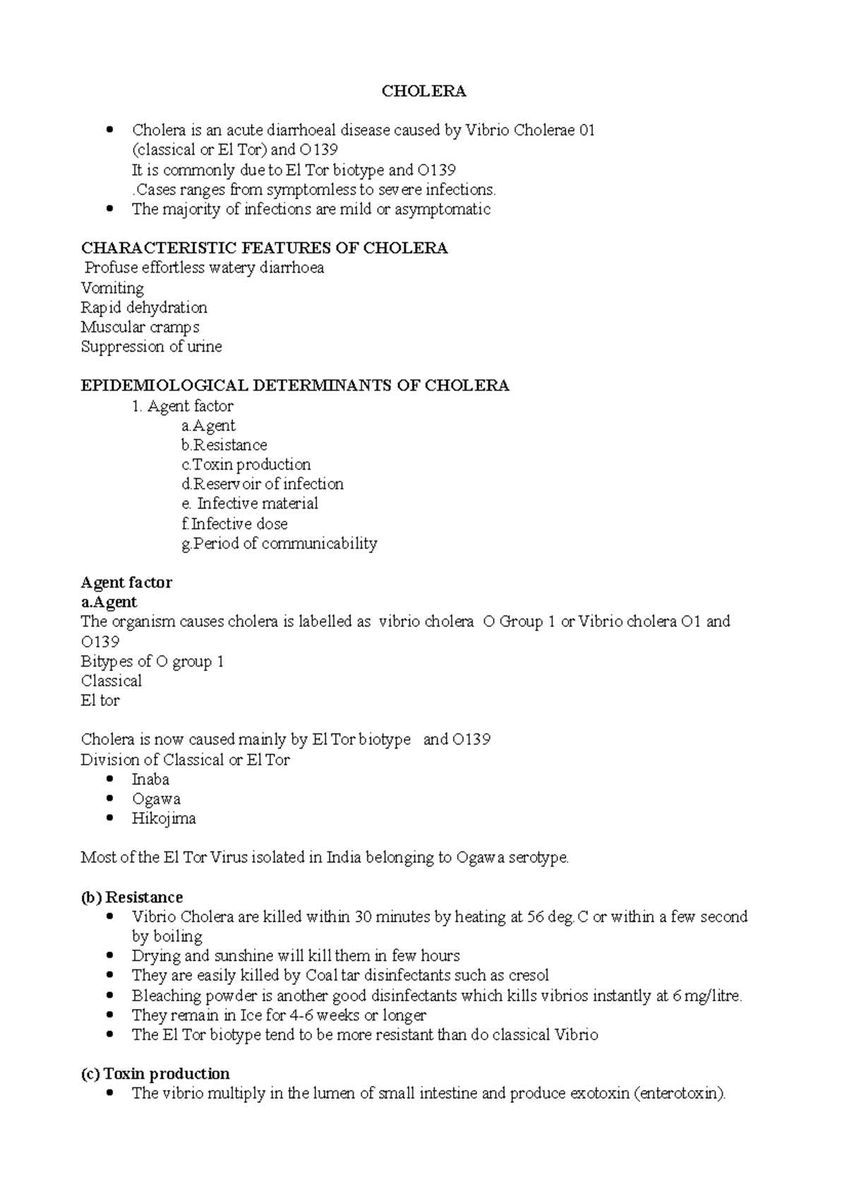 Cholera notes - Communicable diseases - CHOLERA Cholera is an acute ...