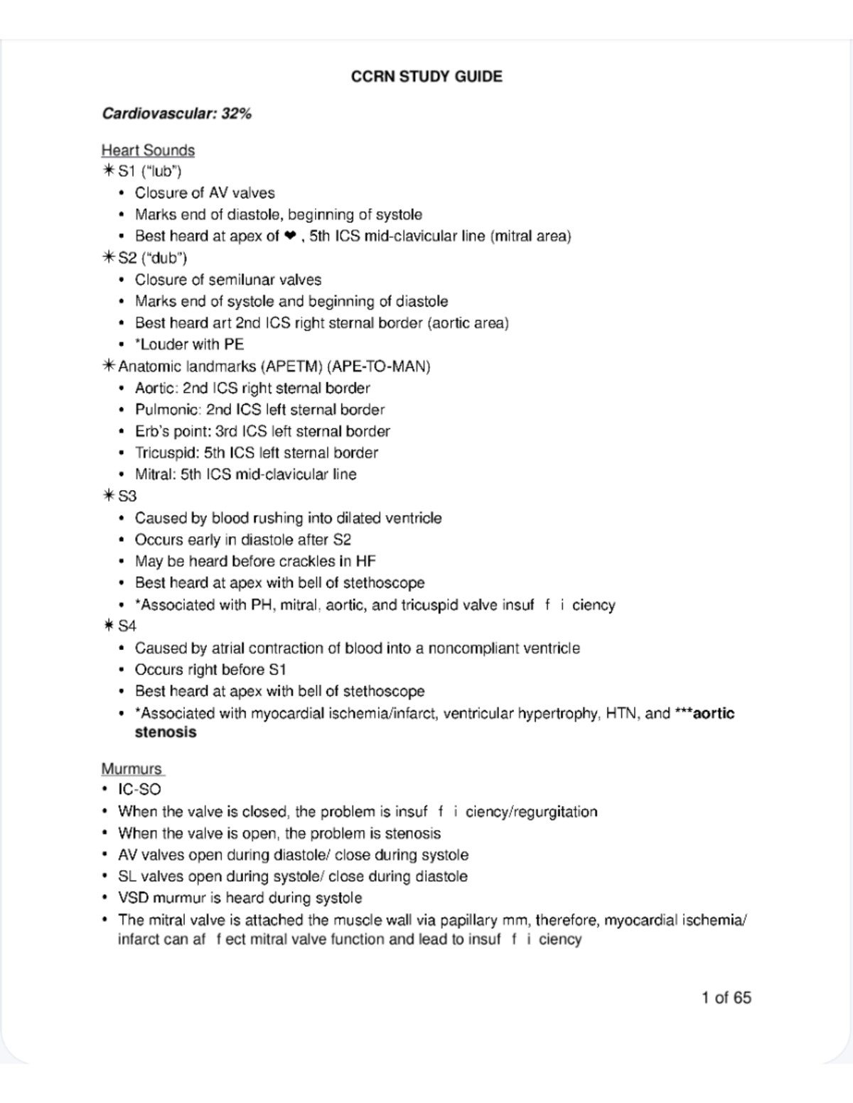 CCRN review:cheat sheet - CVM 3221 - Studocu