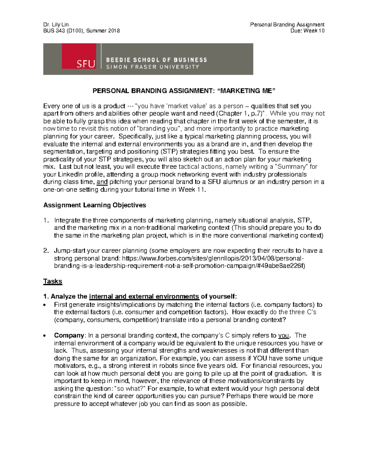 BUS 343 (D100) Personal Branding Assignment Outline-3 - BUS 343 (D100 ...