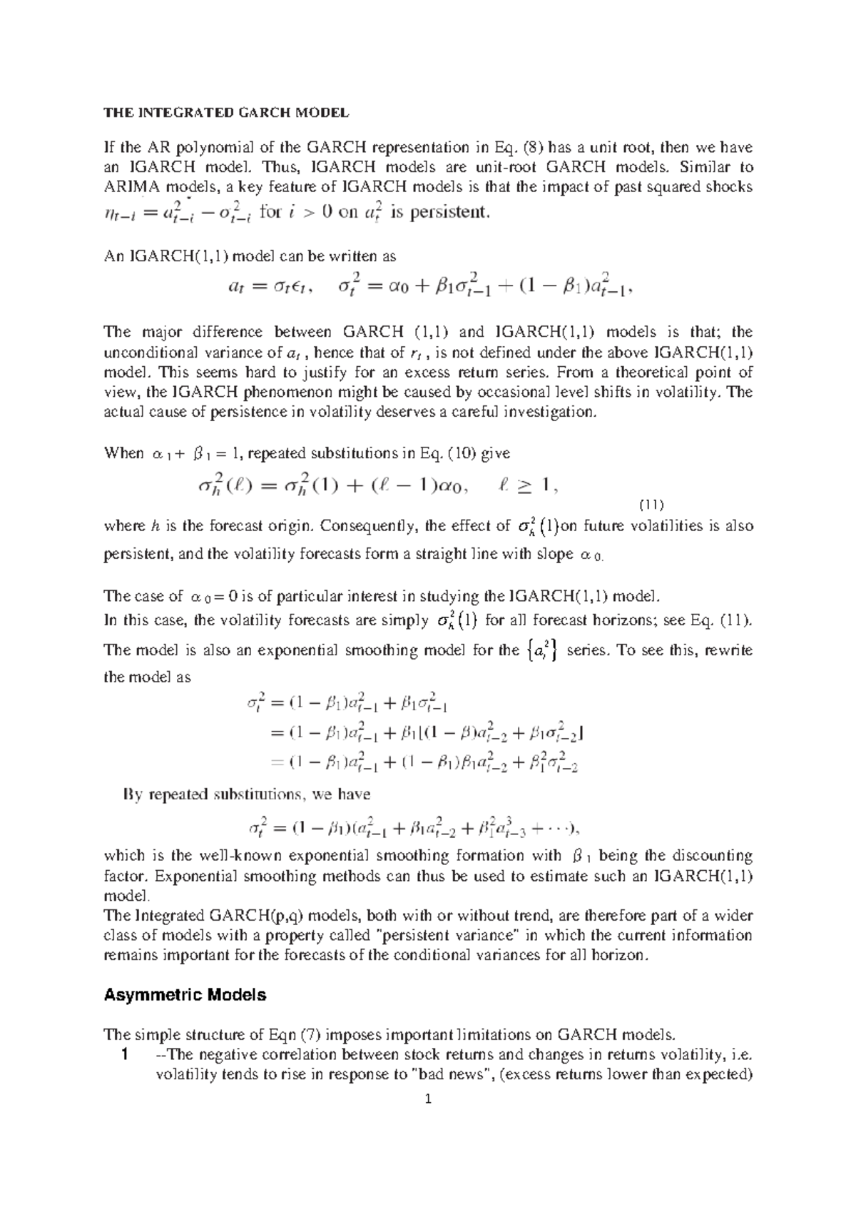 3 THE Integrated Garch Model - THE INTEGRATED GARCH MODEL If the AR ...