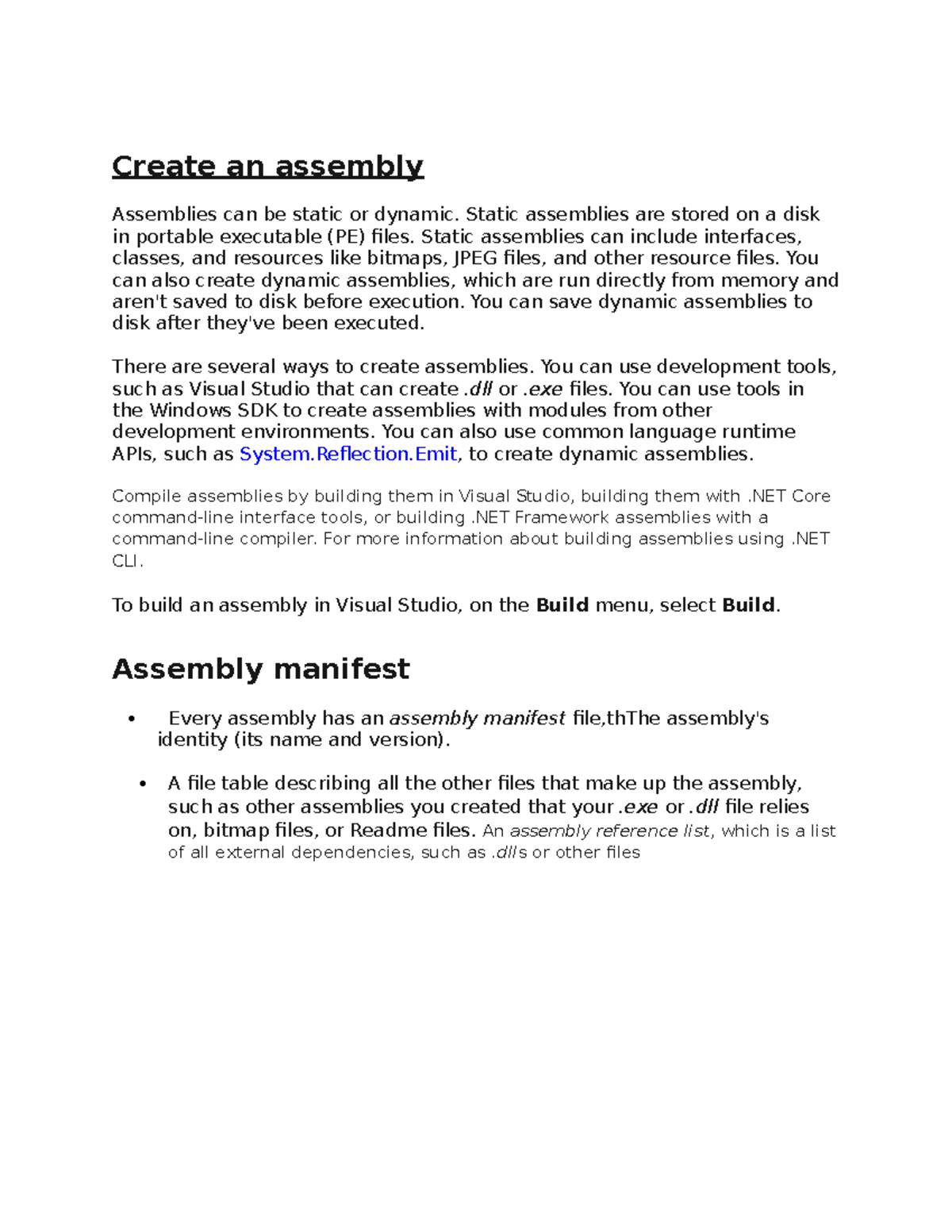 Create an assembly - Create an assembly Assemblies can be static or dynamic. Static assemblies ...