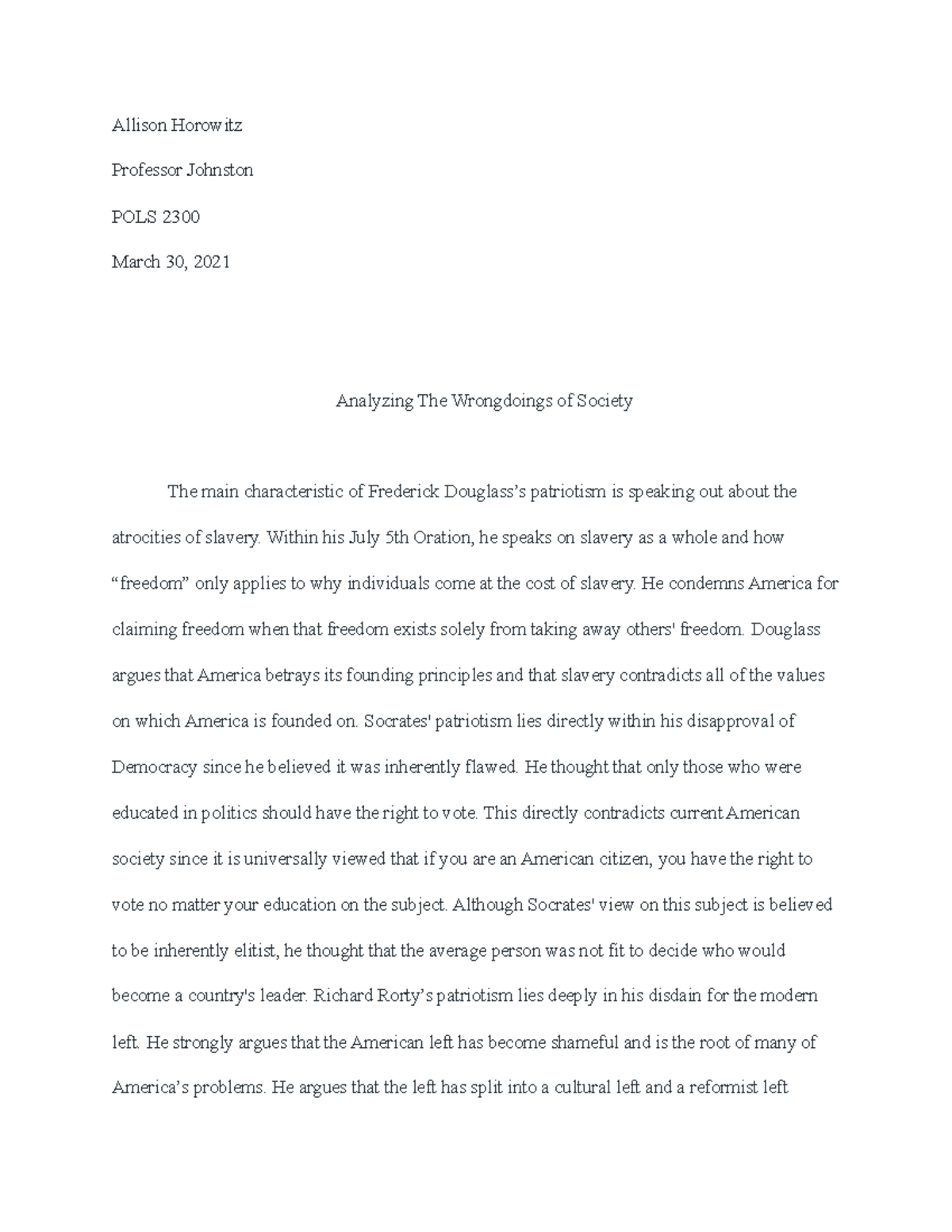 Second exam - Allison Horowitz Professor Johnston POLS 2300 March 30 ...