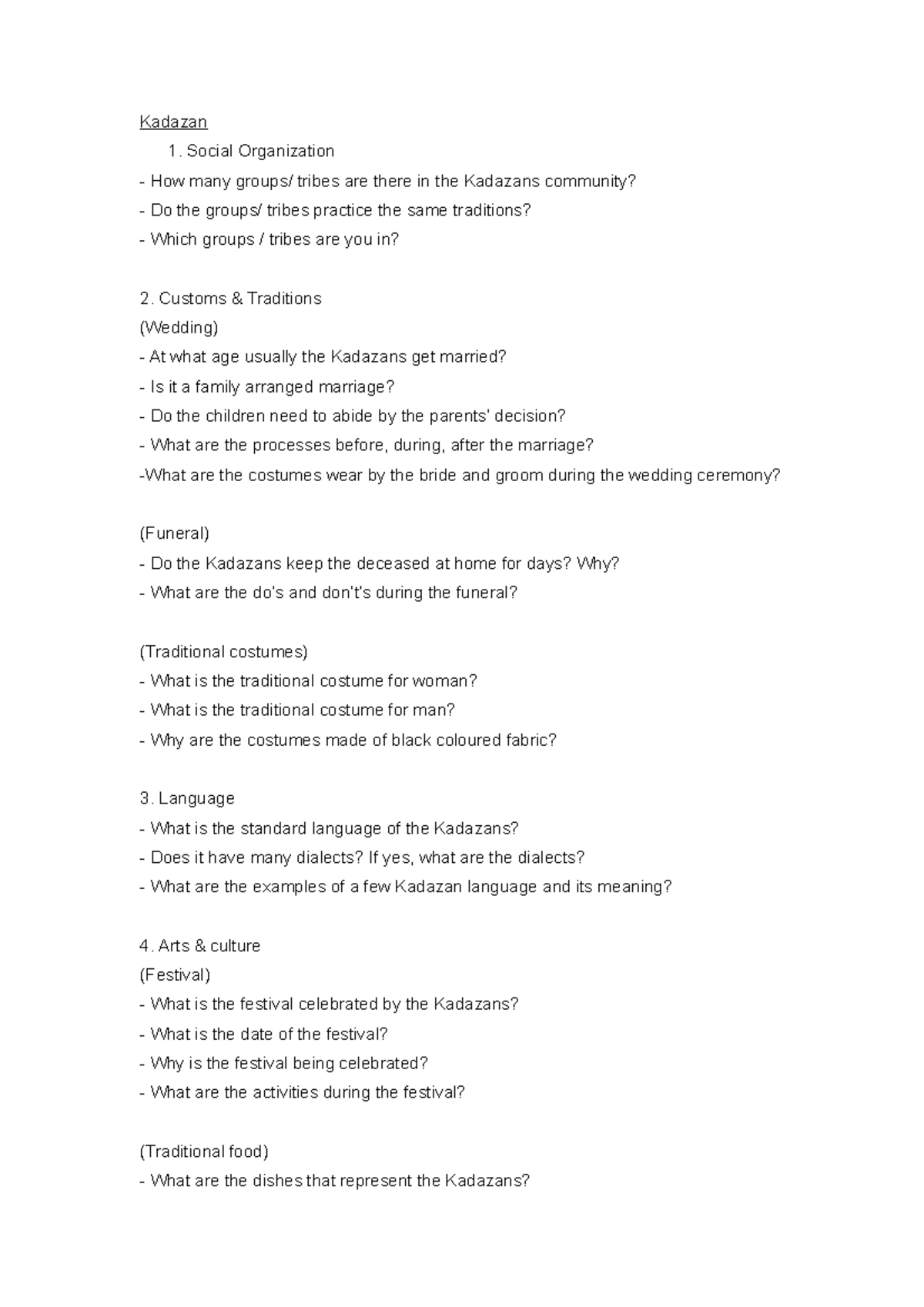 Sketchbook Questions UiTm Kadazan 1 Social Organization How Many