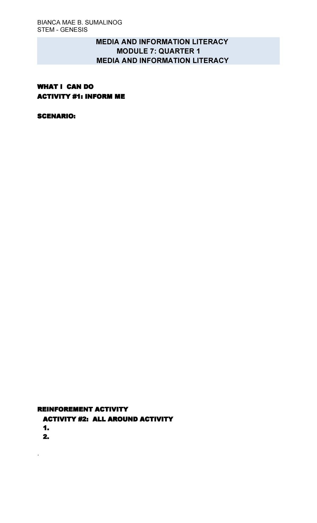 Done 5 6 MIL 2ND week - assignment - STEM - GENESIS MEDIA AND INFORMATION LITERACY MODULE 7 ...