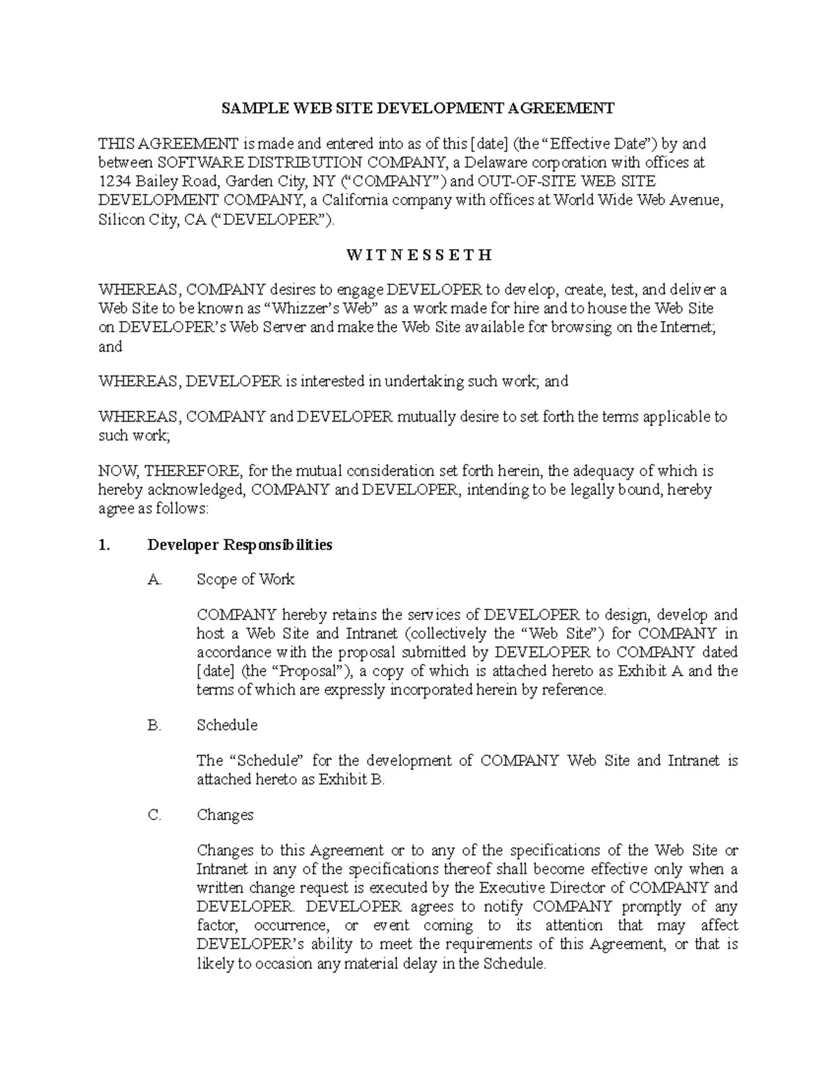 Sample WEB SITE Development Agreement - SAMPLE WEB SITE DEVELOPMENT ...