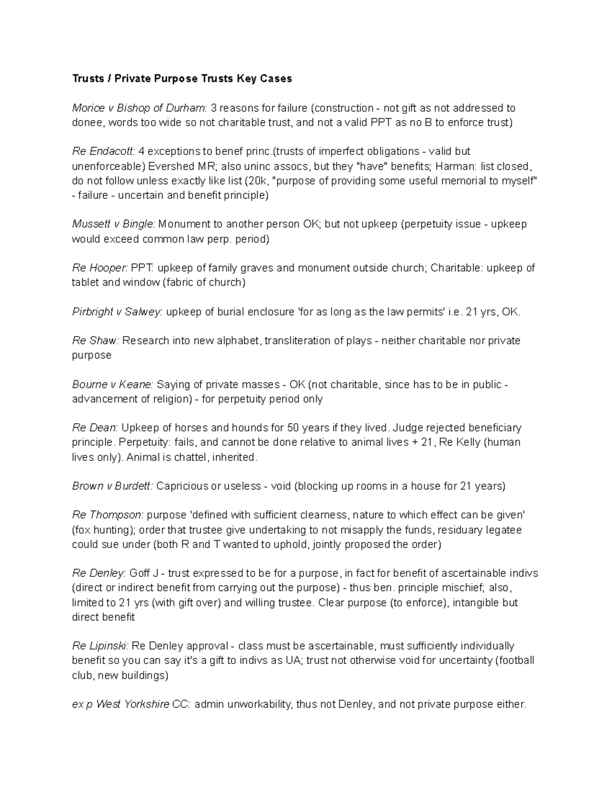 Trusts Private Purpose Trusts Key Cases - Trusts / Private Purpose ...
