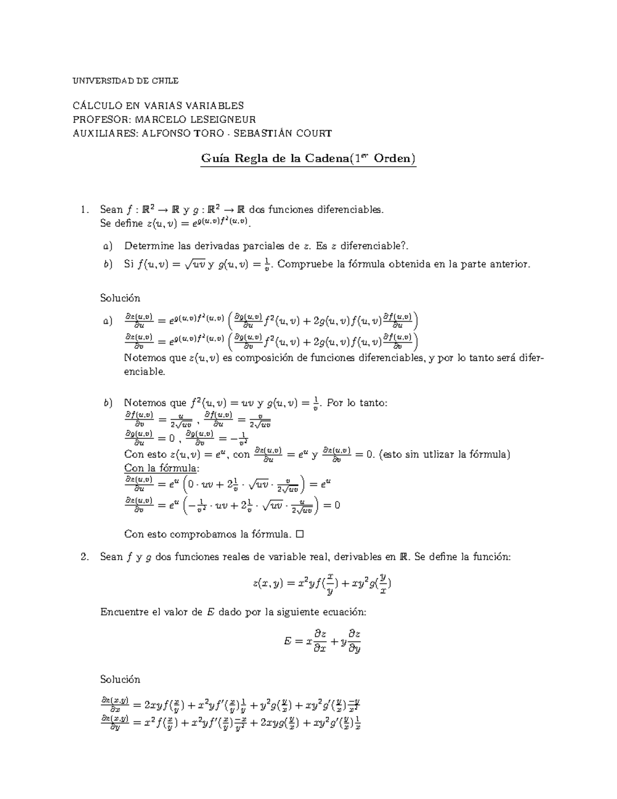 Regla de la Cadena en varias variables - UNIVERSIDAD DE CHILE CALCULO ...