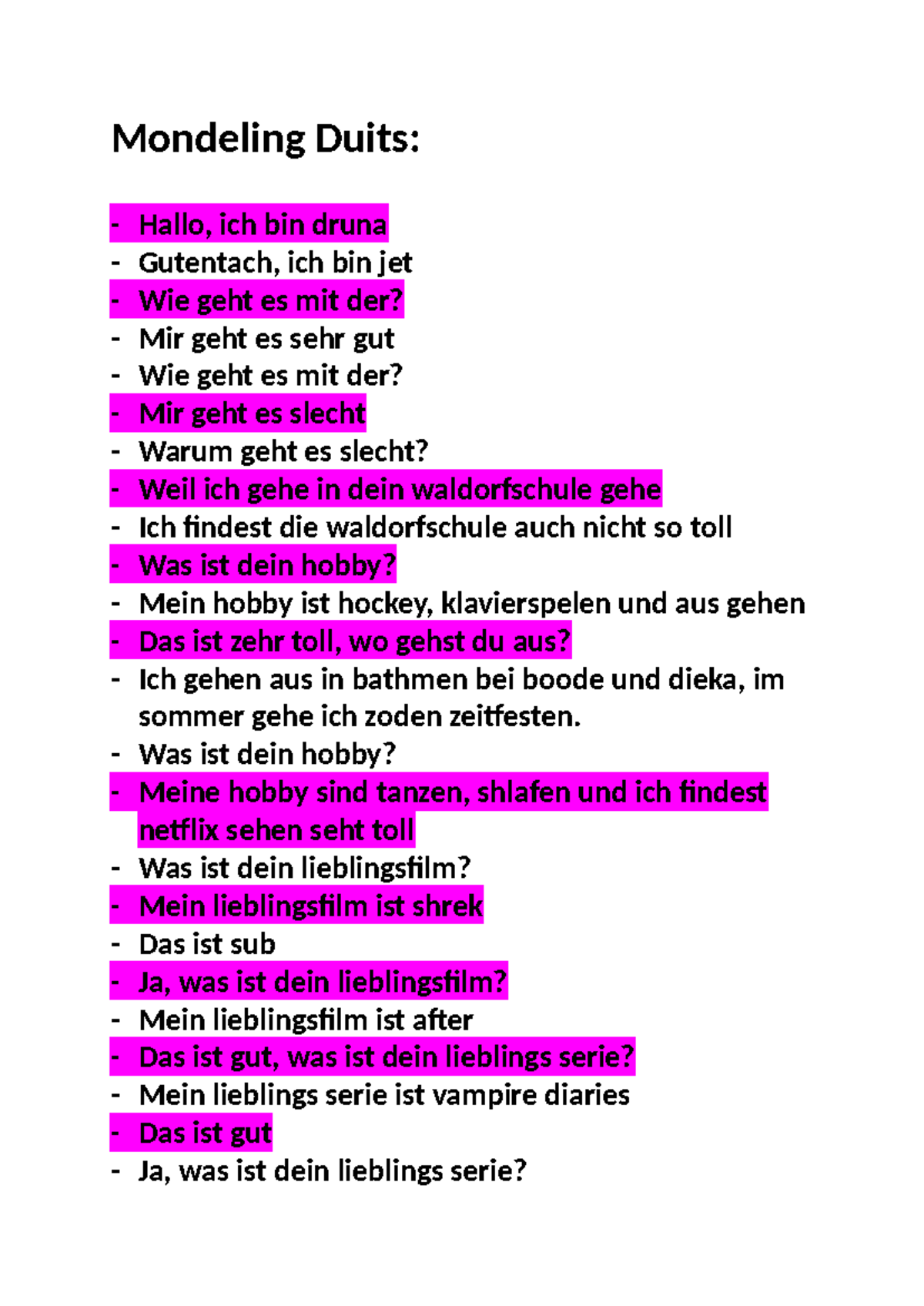 Mondeling Duits - Mondeling Duits: Hallo, ich bin druna Gutentach, ich ...