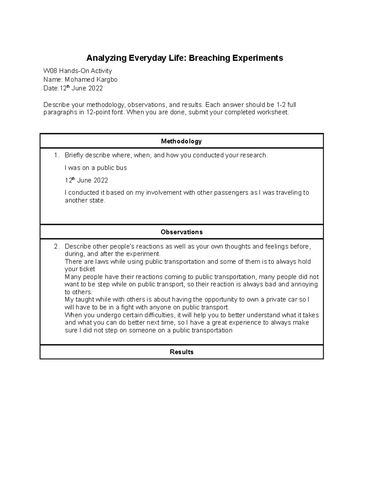 Soc111 document W08Hands On - Analyzing Everyday Life: Breaching ...
