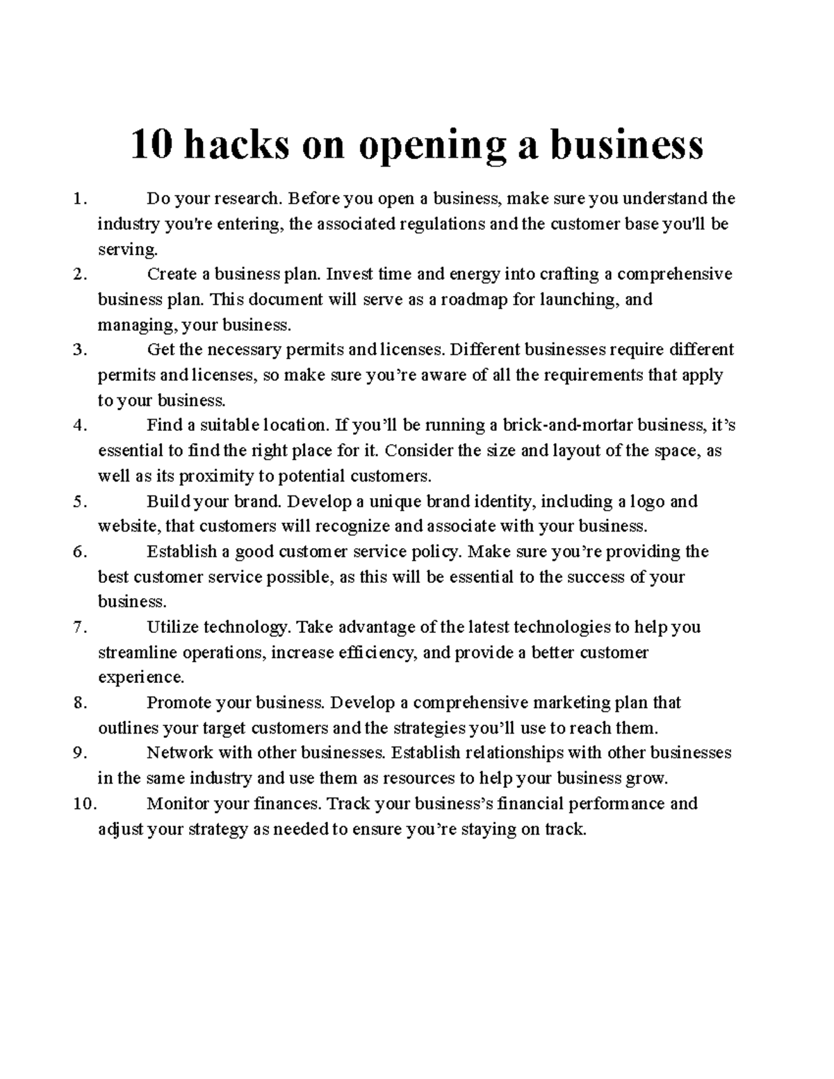 10 hacks on opening a business - 10 hacks on opening a business Do your ...