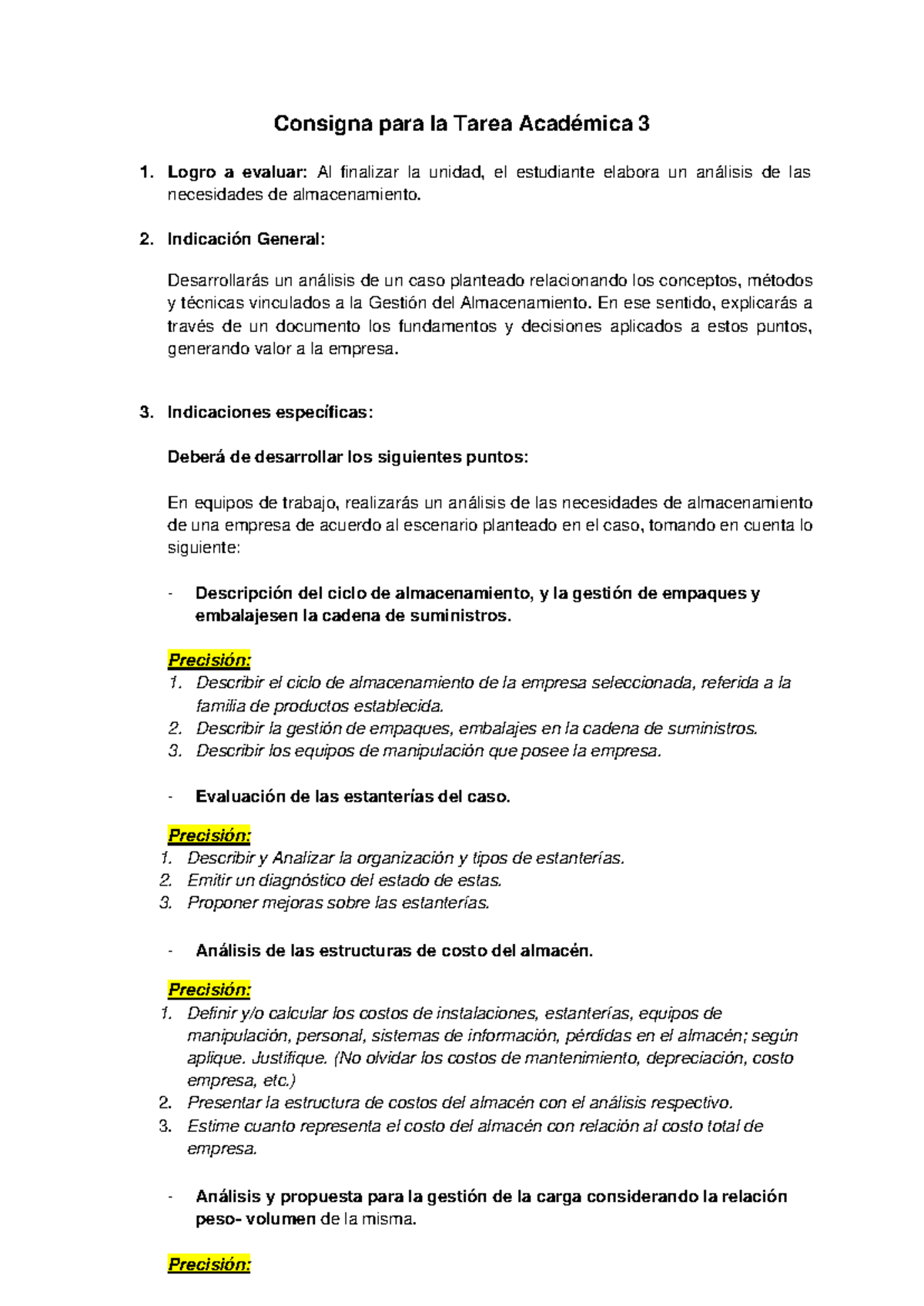 Precisiones Consigna TA3 GC AN53 - Consigna para la Tarea Académica 3 Logro a evaluar: Al ...
