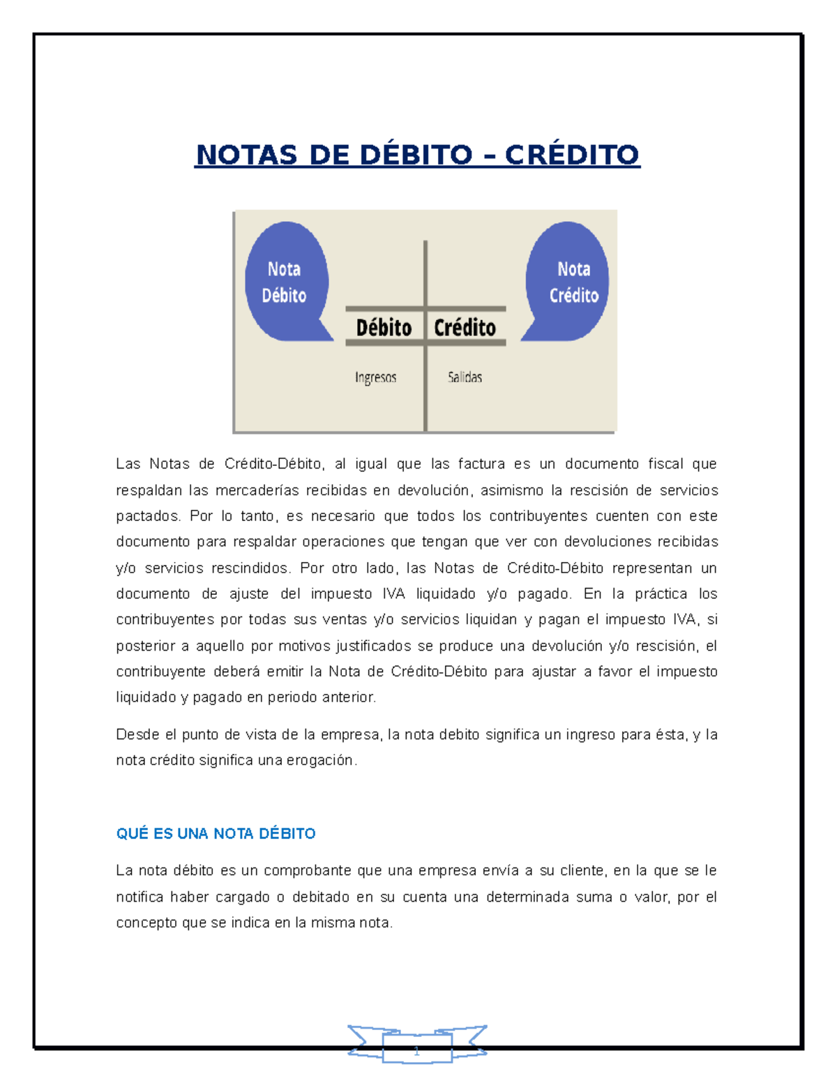 Notas DE Débito Y Crédito 1 - NOTAS DE DÉBITO – CRÉDITO Las Notas de ...