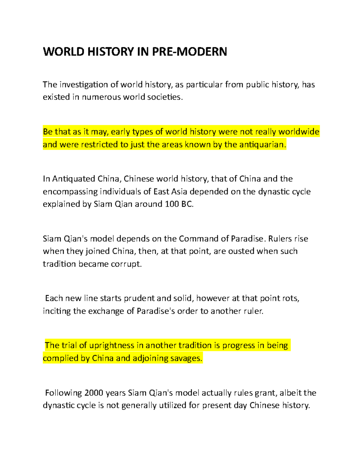 World History In Pre Modern - WORLD HISTORY IN PRE-MODERN The ...