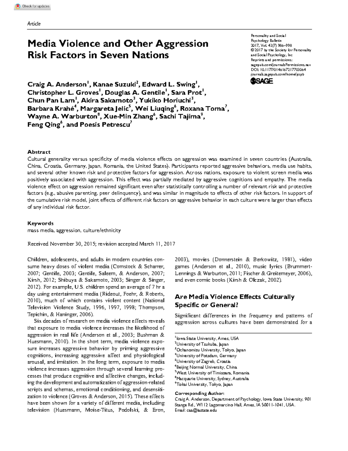 Media Violence and Other Aggression in Seven Nations - doi/10.1177 ...