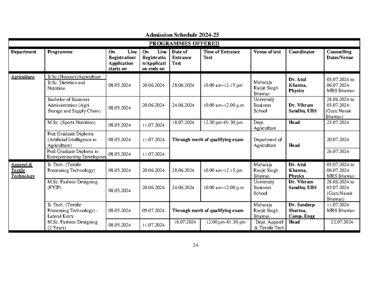 Admissionschedule 202425 - Admission Schedule 2024 - 25 PROGRAMMES ...