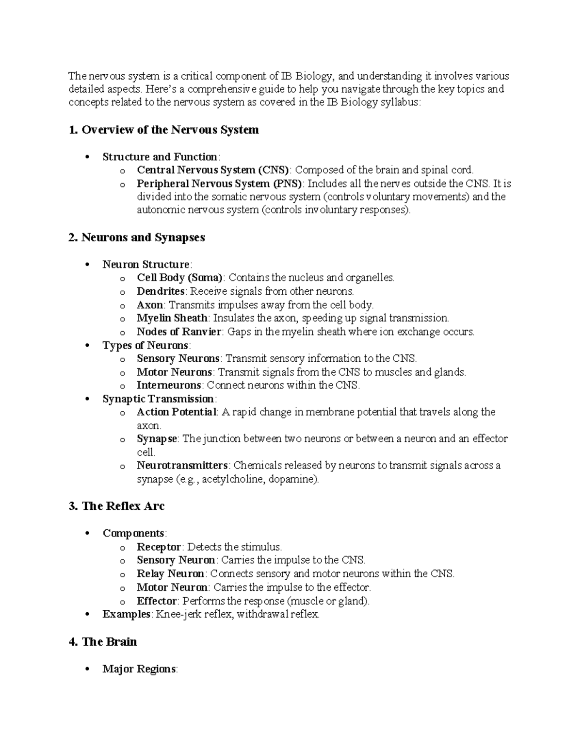 IB biology nervous system - The nervous system is a critical component ...