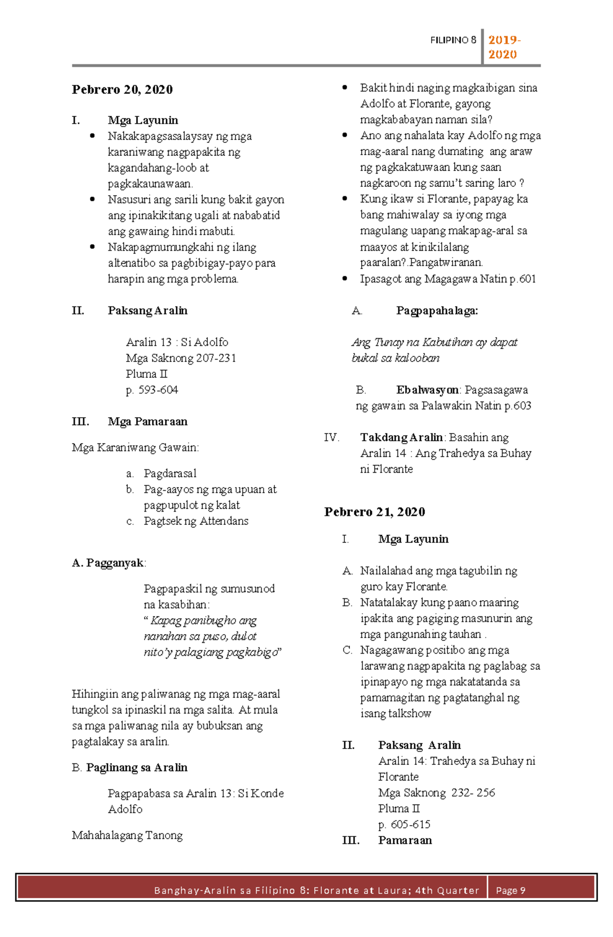464033100 florante at laura lesson plan - 2020 Pebrero 20, 2020 I. Mga ...