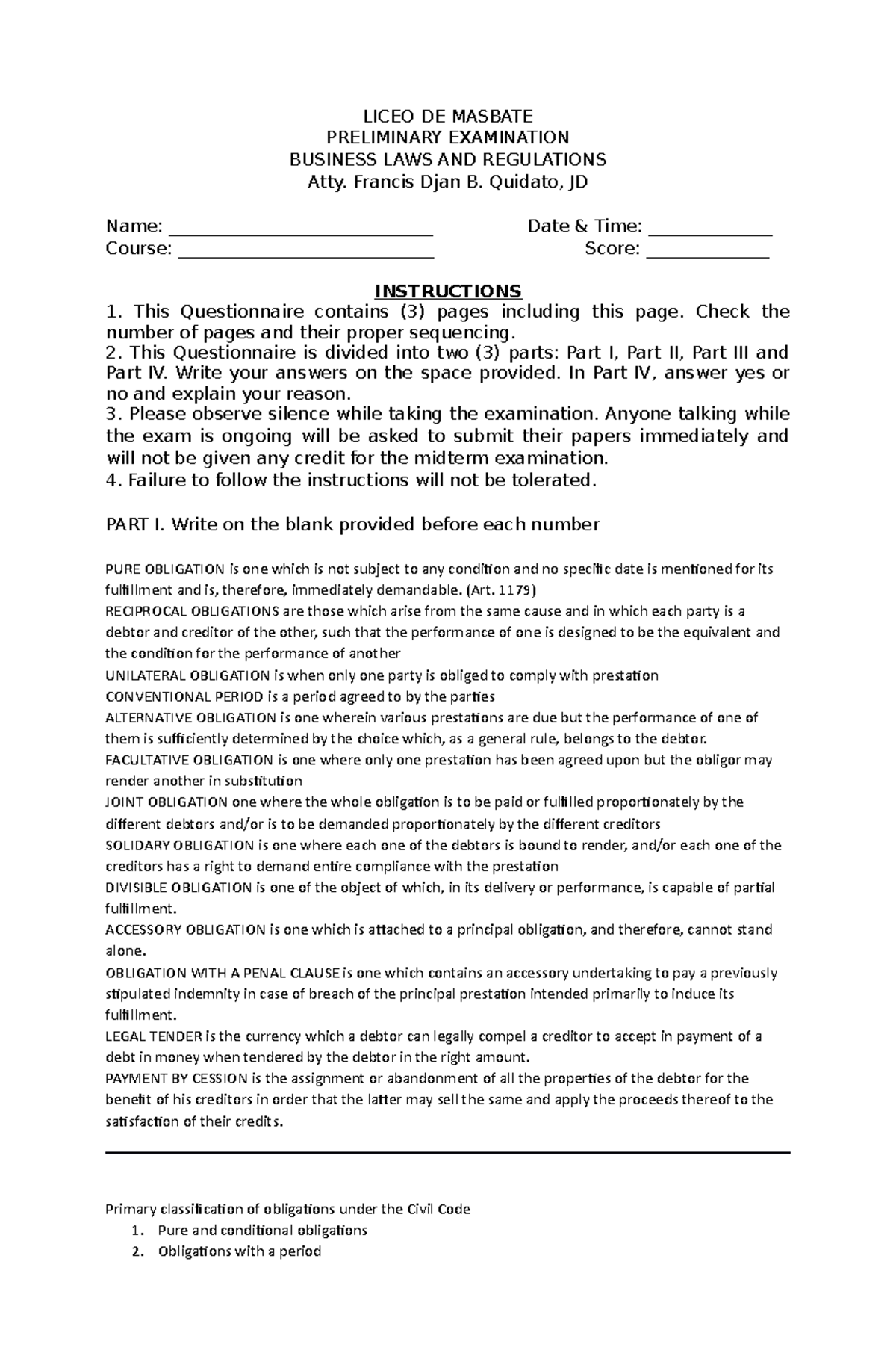Qwertyuio - counter - LICEO DE MASBATE PRELIMINARY EXAMINATION BUSINESS ...