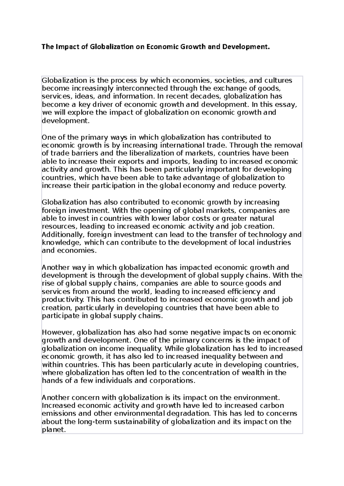 The Impact of Globalization on Economic Growth and Development ...