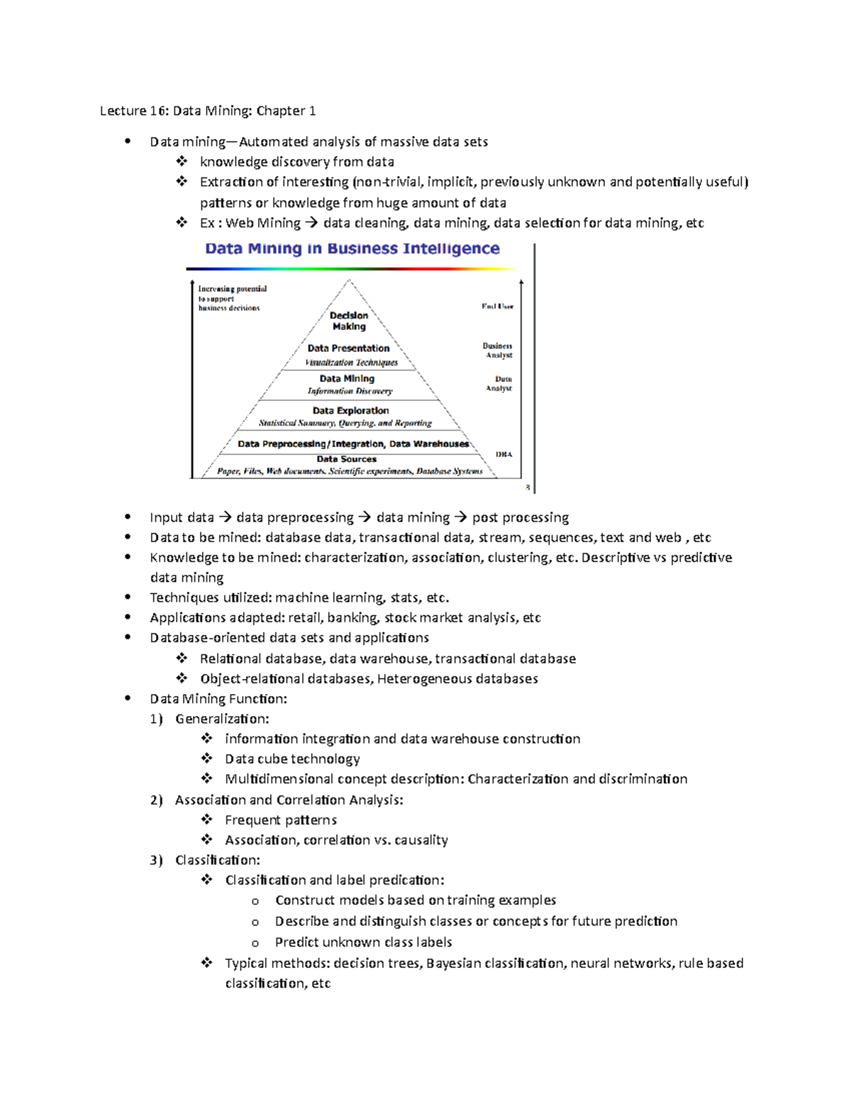 Lecture 16 - Lecture 16: Data Mining: Chapter 1 Data mining—Automated ...