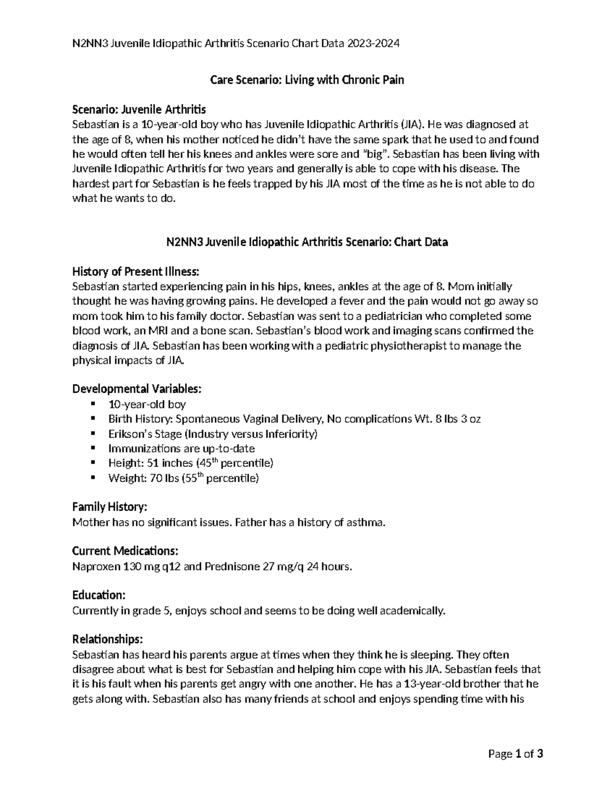Juvenile Idiopathic Arthritis Care Scenario and Chart Data 2023-2024 - N2NN3 Juvenile Idiopathic ...