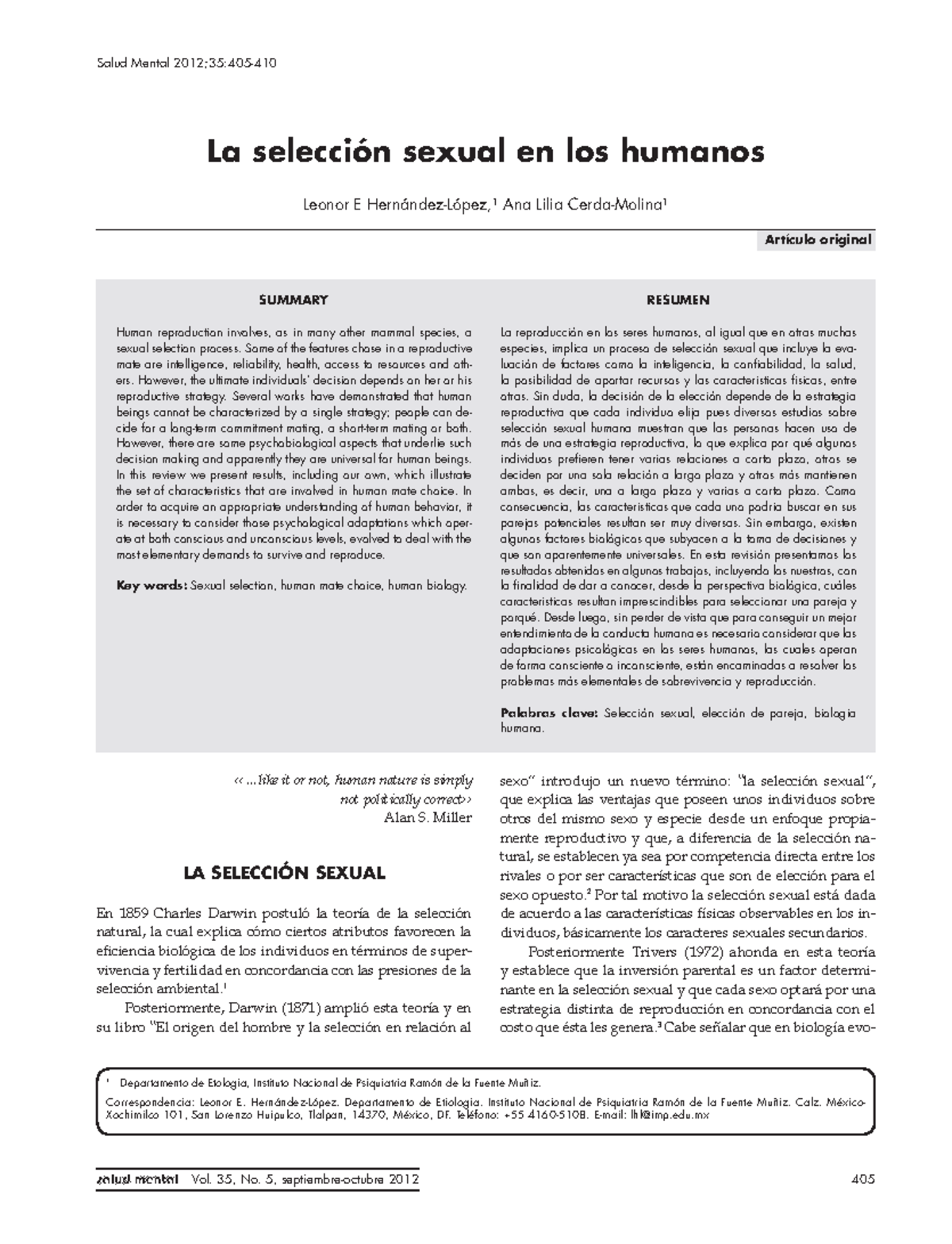 La selección sexual en los humanos - La selección sexual en los humanos Artículo original Salud ...