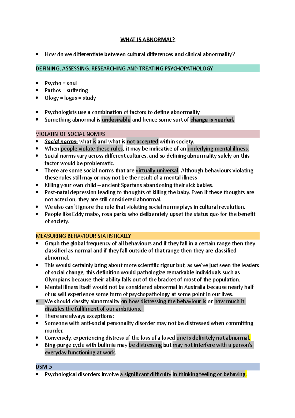 Mid term abnormal psyc notes - WHAT IS ABNORMAL? How do we ...