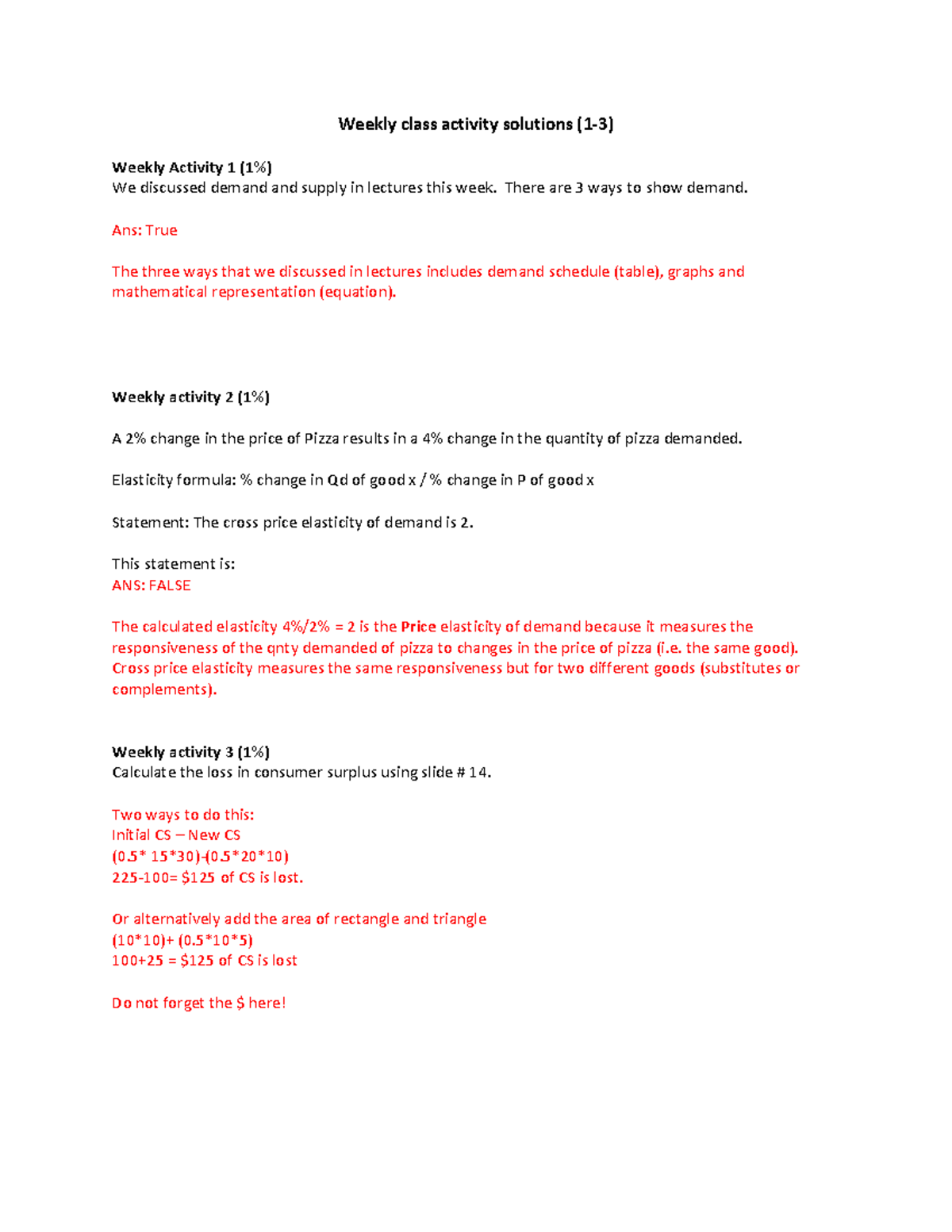 Weekly activity 1 to 3 solution - Weekly class activity solutions (1-3 ...