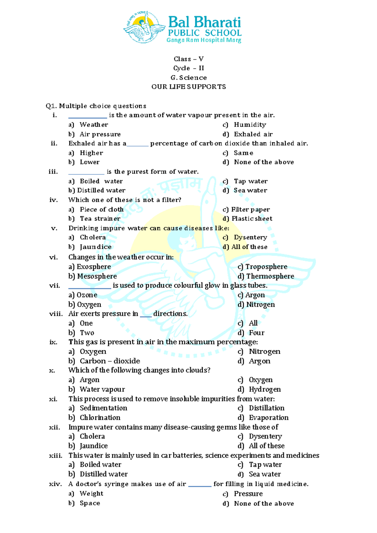 OLS - Unsolved - notes - Class – V Cycle – II G. Science OUR LIFE ...